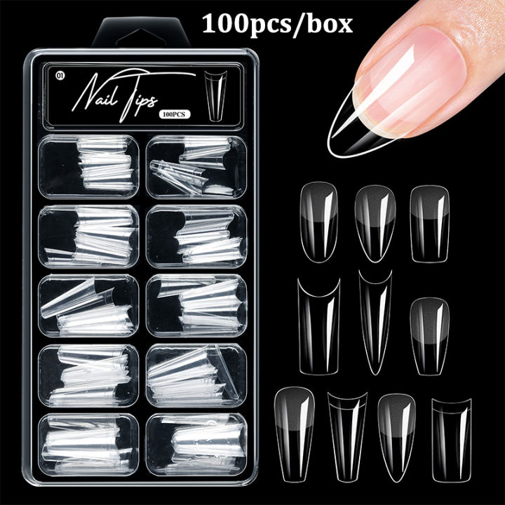 100Pcs Soft Gel False Nail Tips Short Square Coffin Almond Artificial ...