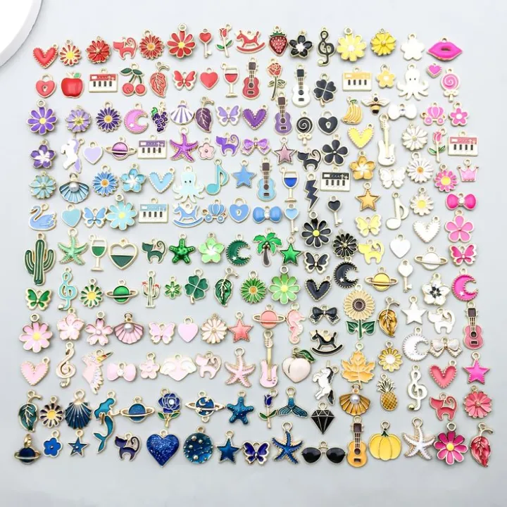 10 / 15 / 20 /50/ 100 pcs Enamel flower charms , daisy sakura charms , heart star chams ...