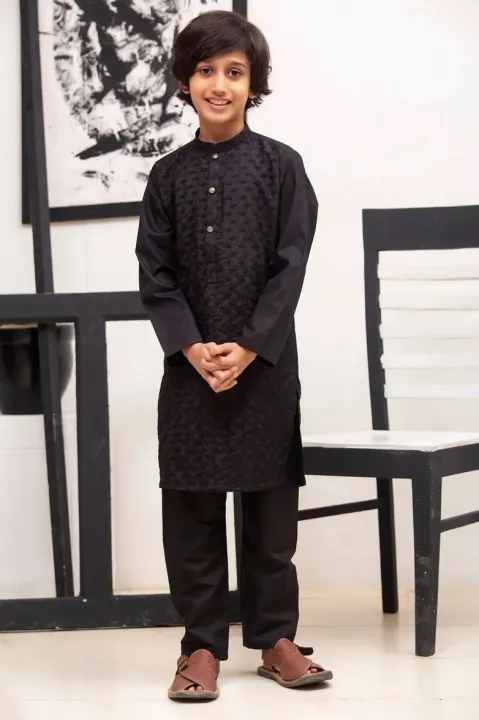 Boys' Black Chicken Shalwar Kameez - Ages 6 to 14 - Ethnic Elegance, Classic Black Chicken ...