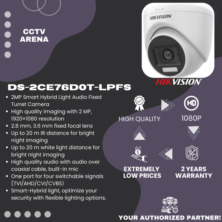 HIKVISION DS-2CE76D0T-LPFS 2MP Smart Hybrid Light Audio Fixed Turret ...