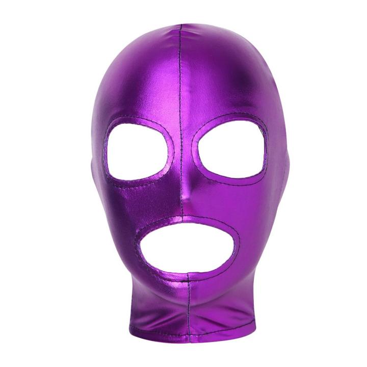 Unisex Mens Womens Latex Shiny Metallic Cosplay Mask Open Eyes Mouth ...