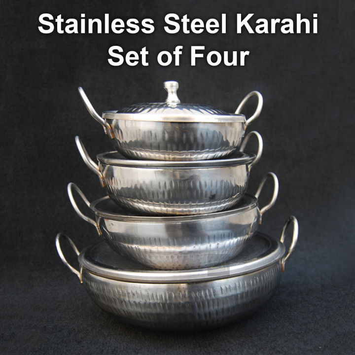 Steel Karahi Set | 4pc with Lid | 500g, 750g, 1kg, 1.5kg capacity | 6 ...