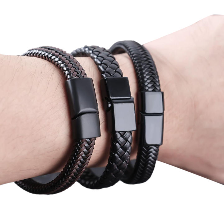 Charm Men Jewelry Classic Black Braided Leather Bracelet for Men ...