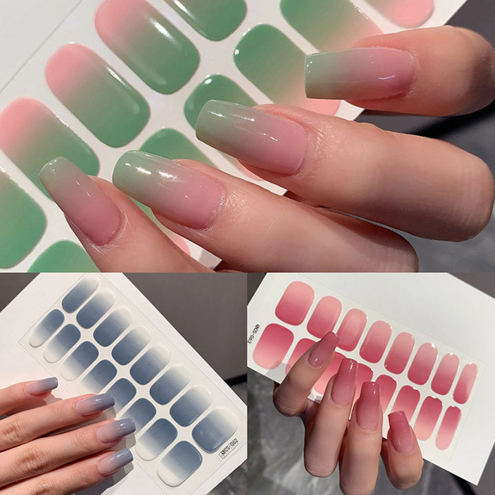 16Pcs/Sheet Semi-Cured Gel Nail Polish Sticker Long-Lasting Extension ...