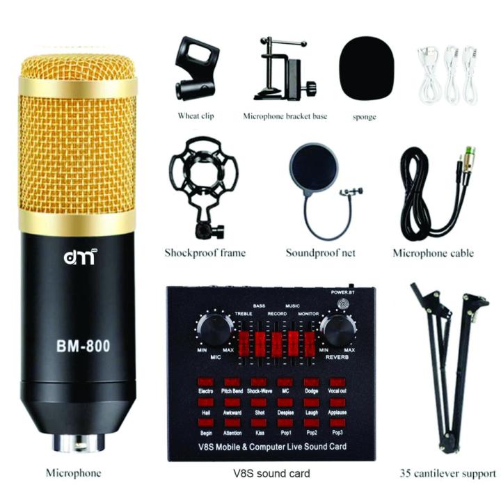 BM800 Condenser Microphone With V8s Sound Card, Bm 800 Mic Arm Stand Shock Mount Pop Filter for ...