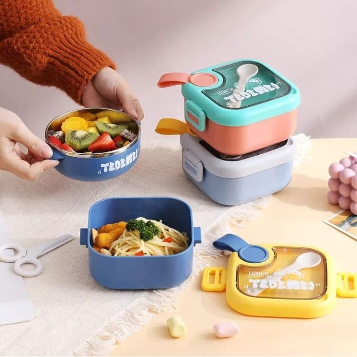 Lunch Box with Spoon for Kids Stainless Steel & Plastic Inner Lunch Box ...