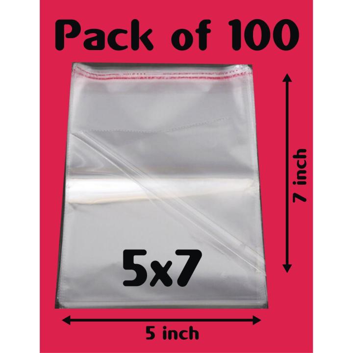 Bundle of 100 (5 X 7 Inch) Clear Resealable Cellophane/Poly Transparent ...