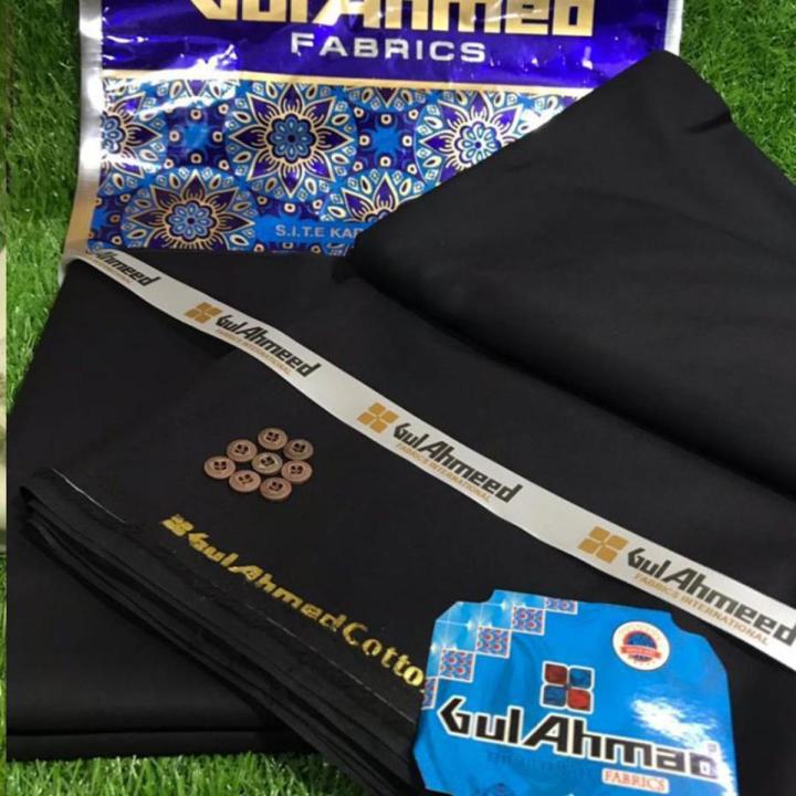 Pure Jet Black Suit Of Cotton Satton Unstitched For Men (shalwarkameez ...