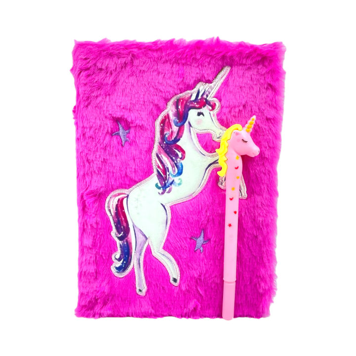 Unicorn A5 Fur Diary/Notebook with assorted Pen | Daraz.pk