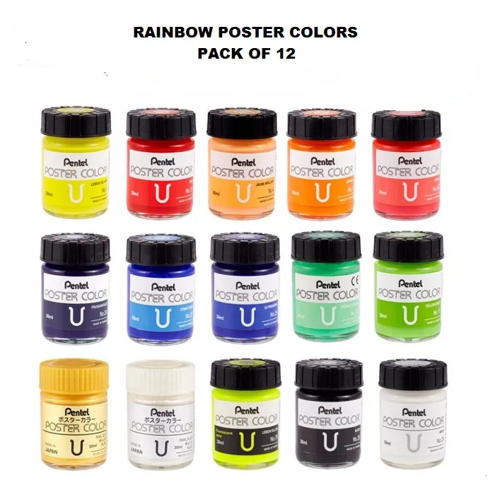 Pack Of 15 Poster Color Set 1 Paint Brush 15 different shades 15ml Each ...