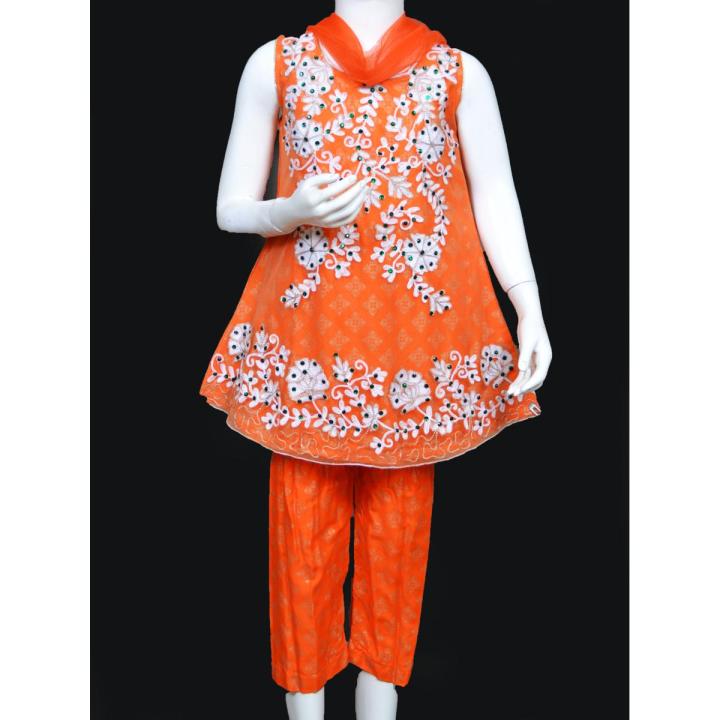 Embroidered Stitched 3 Pc Dress With Sleeves : Stitched | Daraz.pk