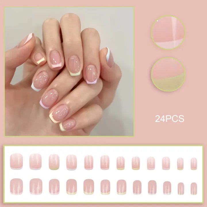 A3377 24PCS Square Fake Nails with French Tip in Gentle Pink | Daraz.pk