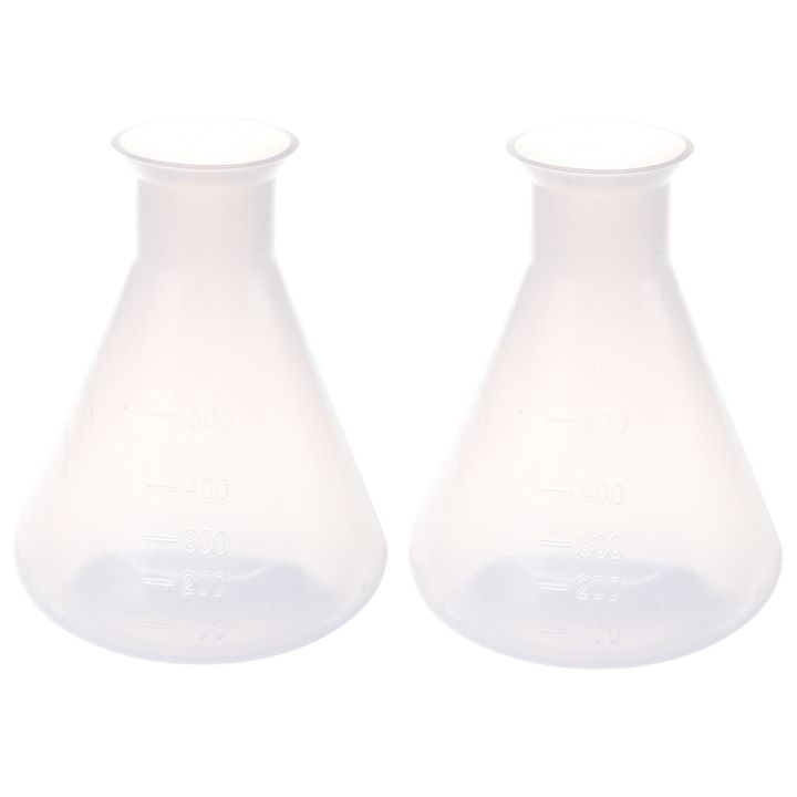 2X 500Ml Clear Plastic Laboratory Chemical Conical Flask Storage Bottle ...