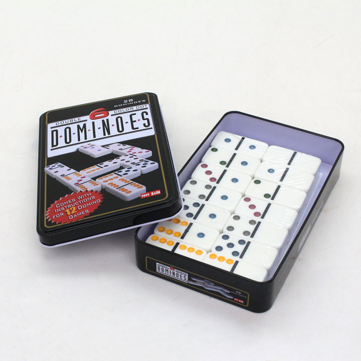 Double Six Dominoes, 28 Tile Colored Dots Domino Game Set with Tin Box ...