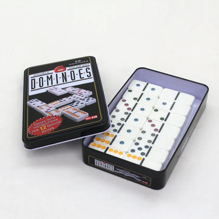 Double Six Dominoes, 28 Tile Colored Dots Domino Game Set with Tin Box ...