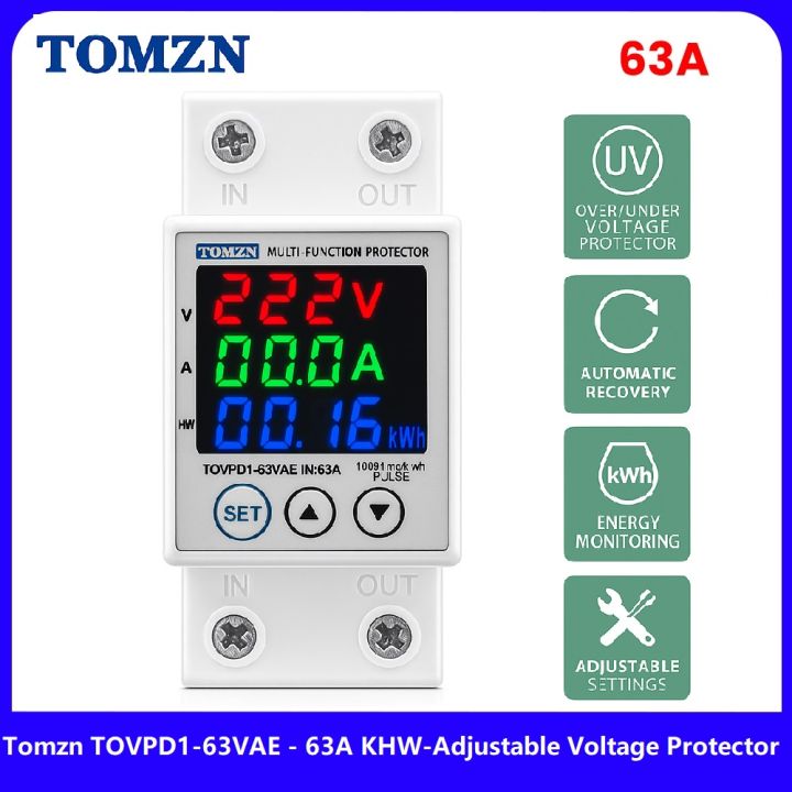 TOMZN 63A Voltage Protector – Over/Under Voltage & Current Display with ...