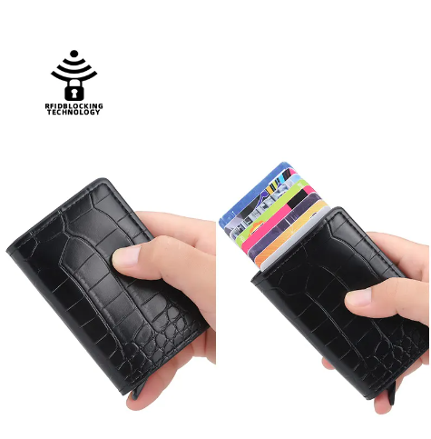 Automatic Metal Pop Up Card Holder Wallet for men and Women Slim PU ...