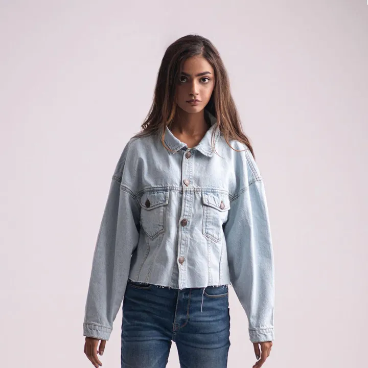 Loose Fit Cropped Denim Jacket | Daraz.pk