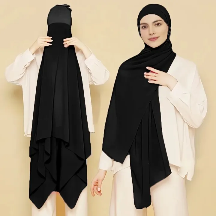Shefon Hijab with Attached Cap, Ready to Wear Muslim Headscarf | Daraz.pk