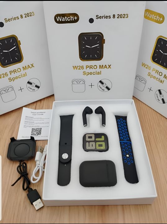 W26promax Smart Watch with Earphones, W26 PRO Max 2in1 with Double Strap Series 8 Smartwatch ...