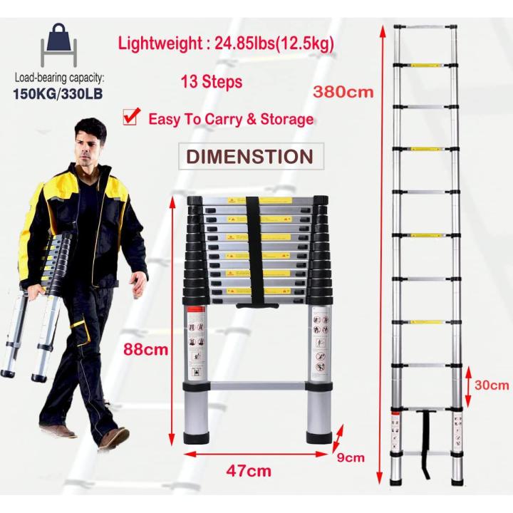 3.8M Portable Multi-Usage Non-slip Aluminum Telescopic Ledder Foldable ...