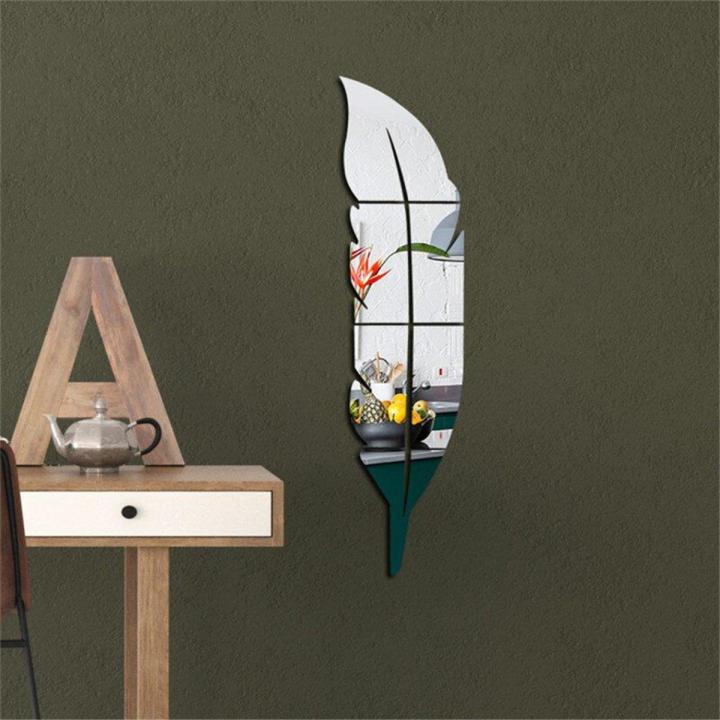 DIY Feather Leaf Pattern Mirror Effect Sticker Wall Sticker Waterproof ...