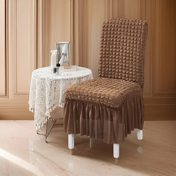 Bubble Seersucker Fluffy Dining Chair Cover - Copper Brown - 6 Seater ...