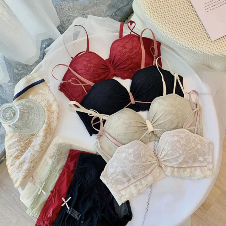 For Women Red Skin Sexy Lingerie Bralette Bow Lace Cotton Panties ...