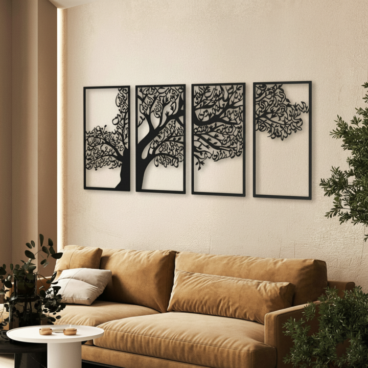 Tree of Surahs (4 Quls) Islamic Wall Art Set of 4 | Black Modern Design ...