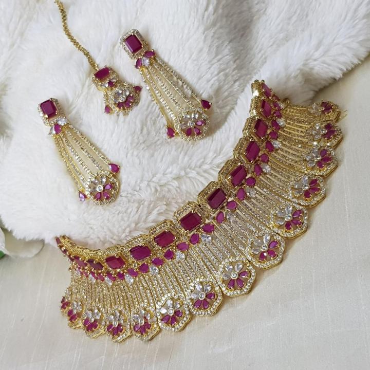 Zarconic Bridal Necklace set with Earrings and bindia | Daraz.pk