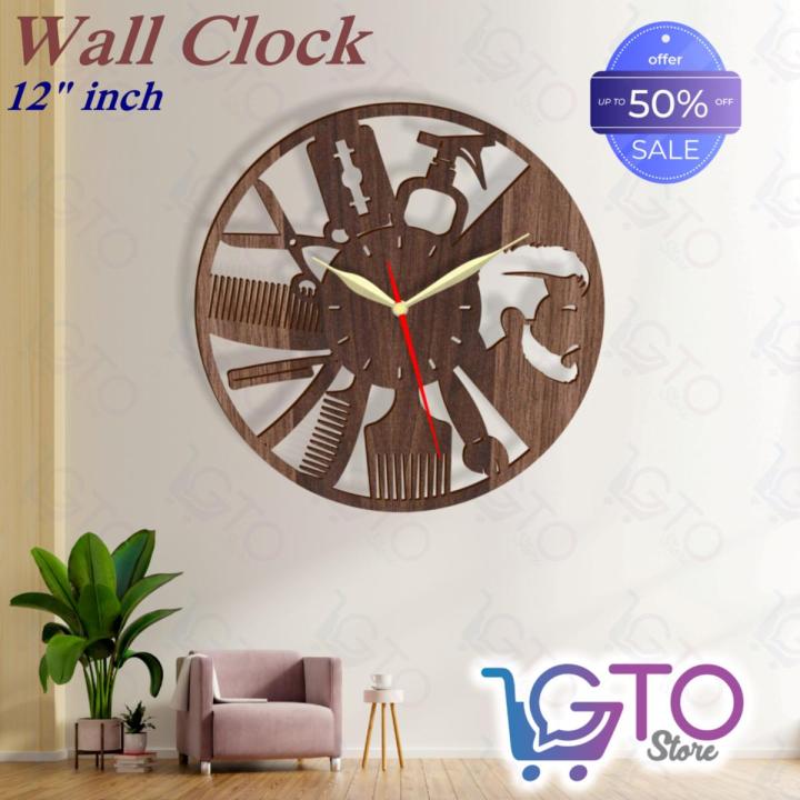 Mens Saloon 3D Silent Wooden / Acrylic Wall Clock - Home & Office Decor ...