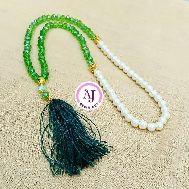 Premium 8mm 100 Beads Tasbeeh – Crystal & Pearl Beads Islamic Prayer ...