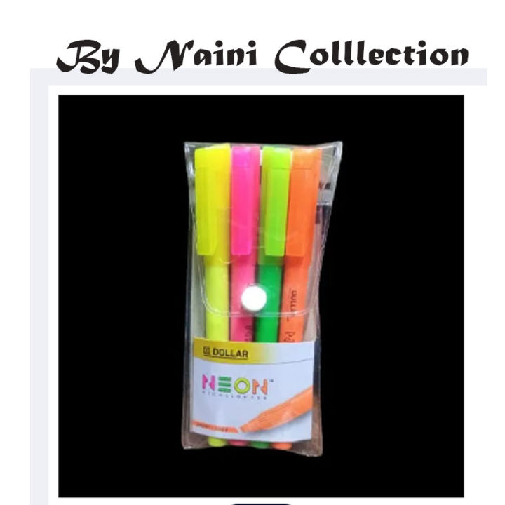Neon Highlighter Set - 4 Vibrant Colors (Yellow, Pink, Green, Orange ...