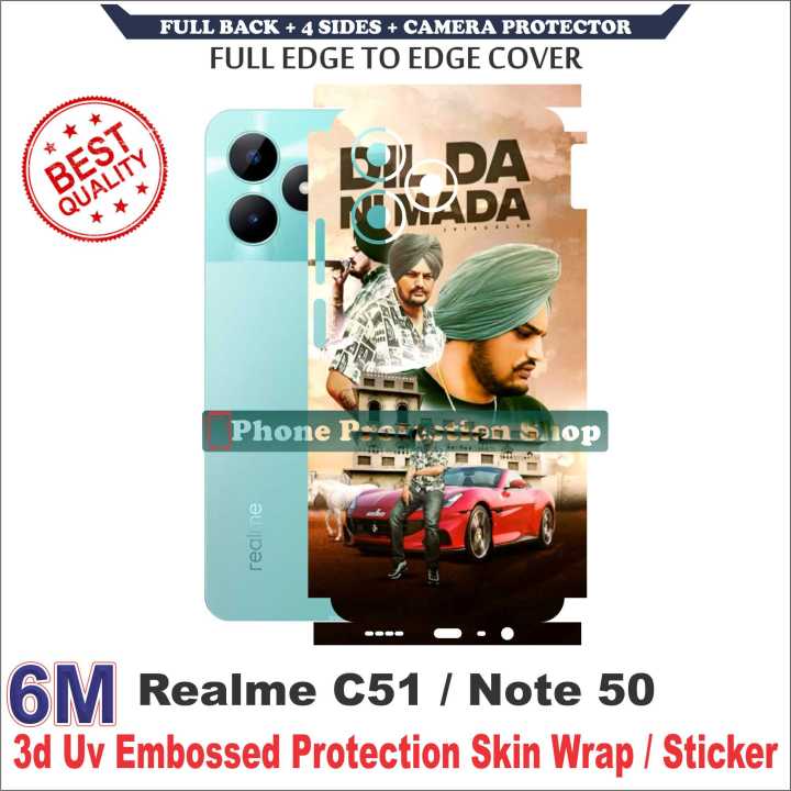 Realme C51 / Note 50 3D UV Embossed Printing Full Back Protection Skin ...