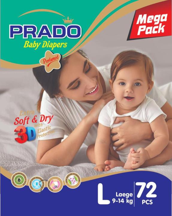 Prado Extra Soft Baby Diapers Jumbo Pack SIZE 4 (Large) 72 Pcs Chinese ...