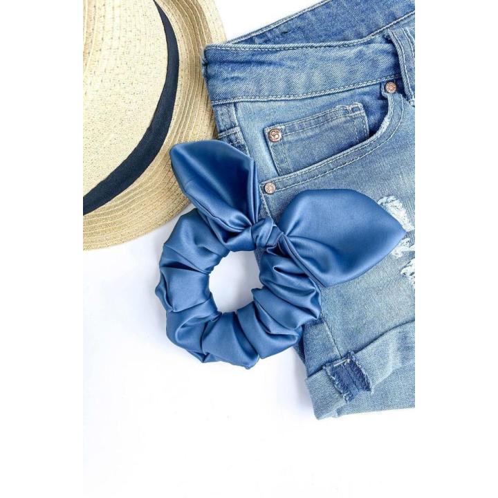Blue Satin Silk Scrunchie | Daraz.pk