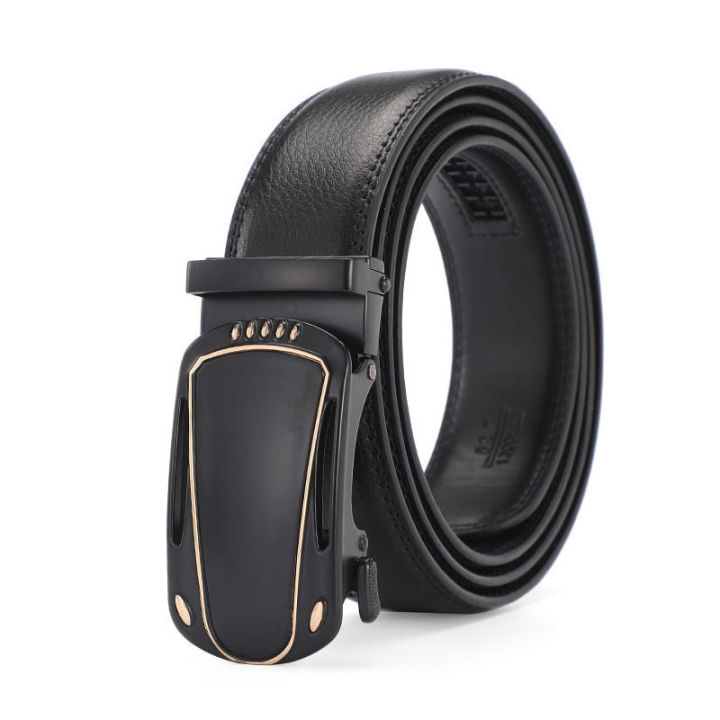 Stylish Men's Genuine Leather Belt with Alloy Automatic Buckle Double ...
