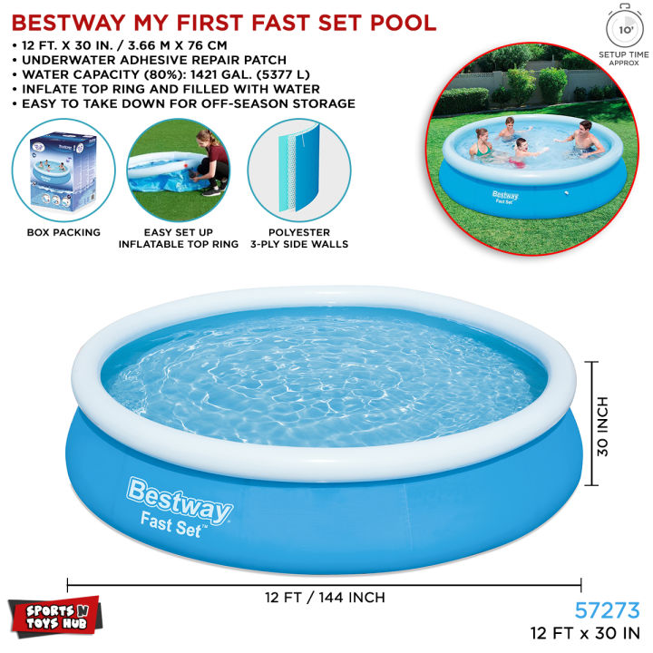 12 Ft Bestway Inflatable Fast Set Swimming Pool For Kids & Family 144 ...