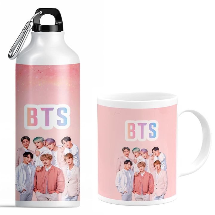 BTS Mug & Water Bottle Combo - Pink BTS Merchandise Gift Set for Army ...