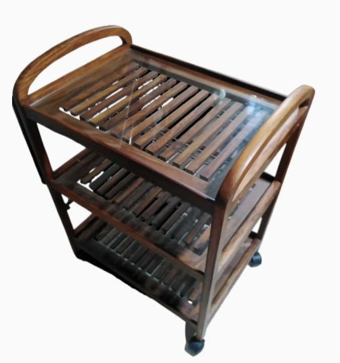 Premium Antique Wooden Tea Trolley Triple Shelf Folding Trolley ...