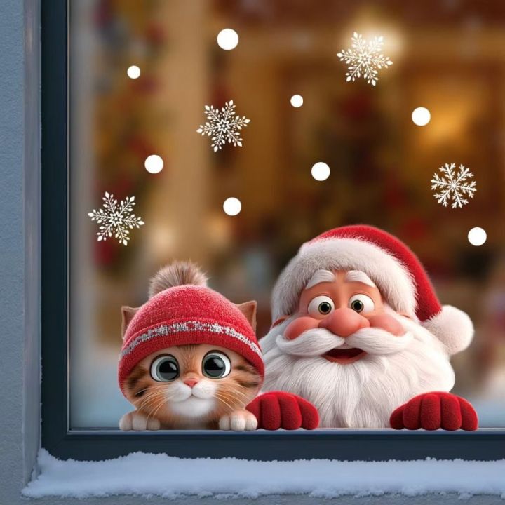Fashion Santa Claus Glass Sticker 20x30cm Cartoon Cat Static Cling ...