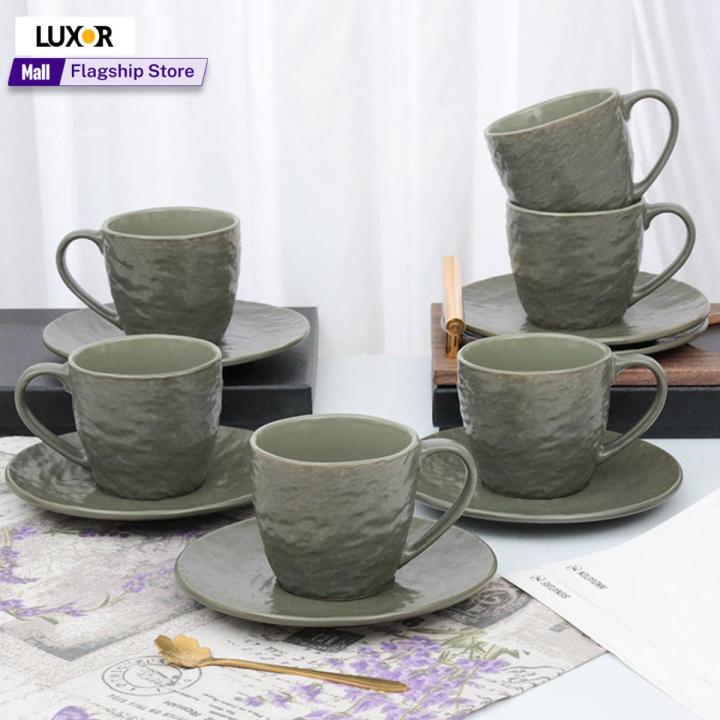 Ceramic Tea Cup Set with Saucer- 12 Pcs Tea Cups Set of 6 for tea ...