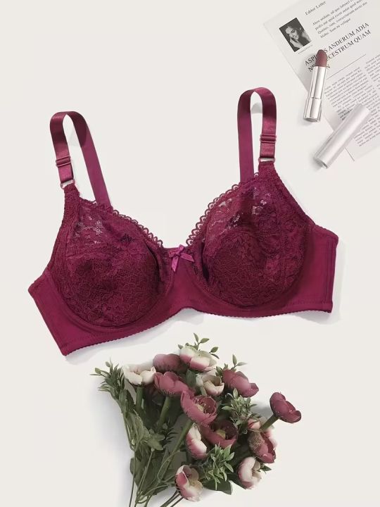 Women’s Plus Size Supportive Lace Underwire Bra – Full Coverage French ...
