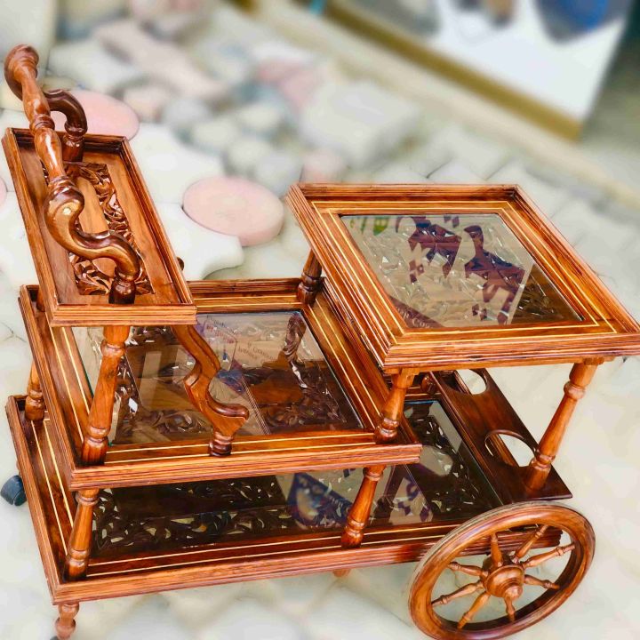 Wooden Tea Trolley 4 Step made with Pure Sheesham Wood | Daraz.pk