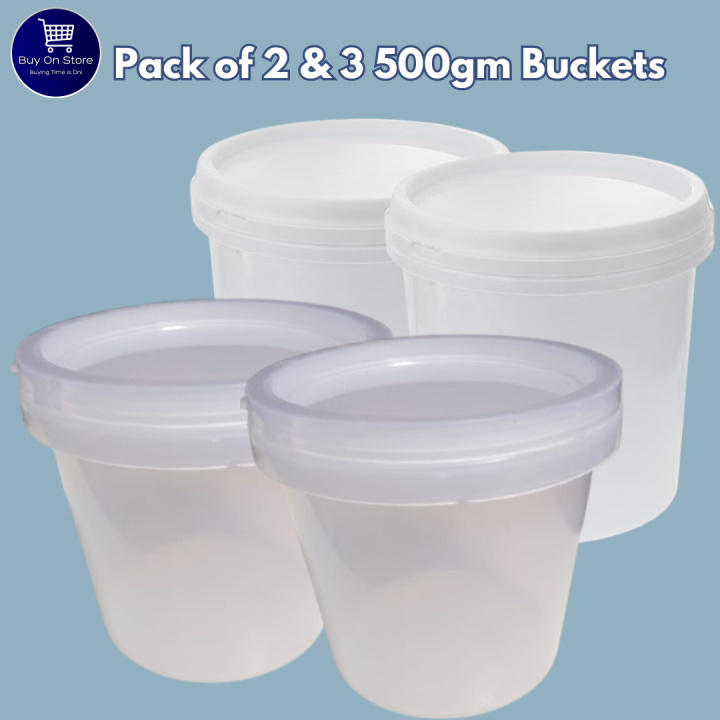 500gm White & Clear Buckets Without Handle, For Storage Empty Food ...