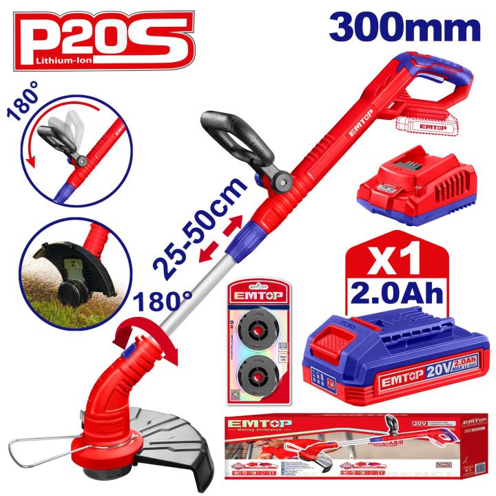 EMTOP Cordless Grass Cutter ELGT203011 | Cutting diameter:300mm | No ...