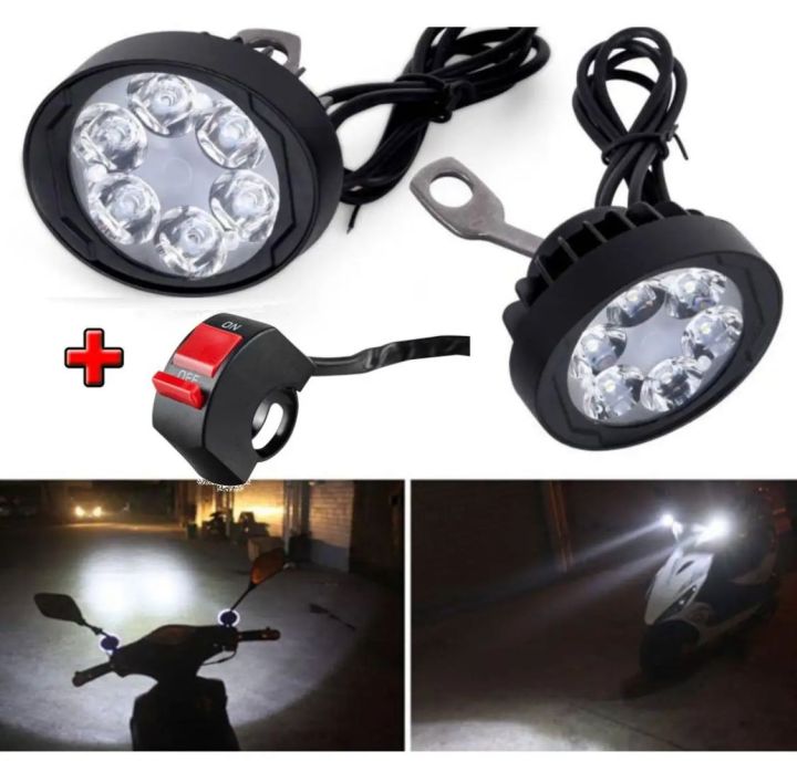 2 pc 6 LED Headlight Assist Lamp For Motorcycle Motorbike Bike ...