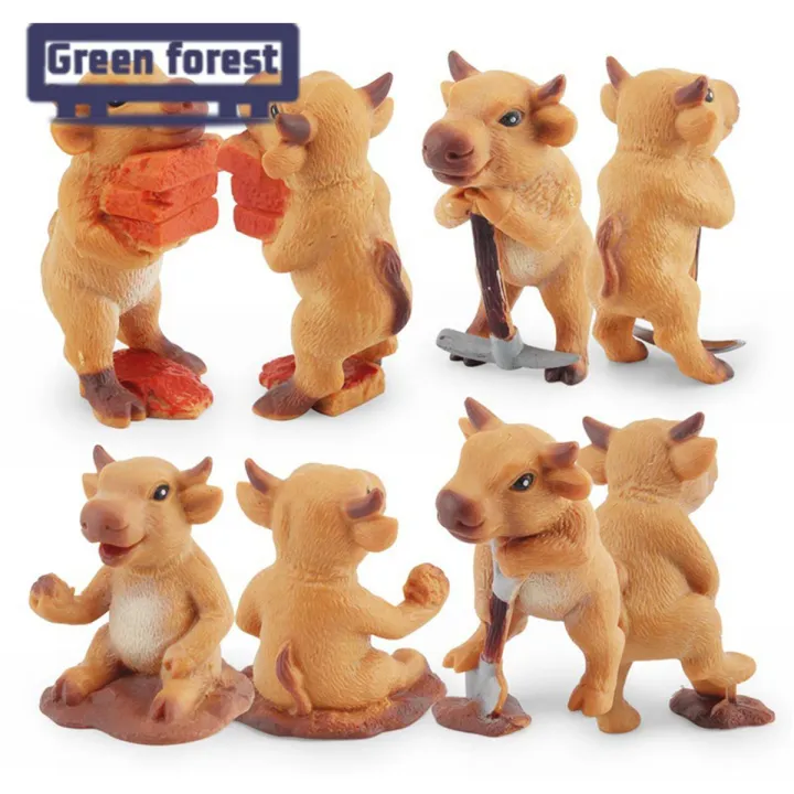 Green forest Cattle Figurines Digging Cement Cartoon Calf Statue Animal ...
