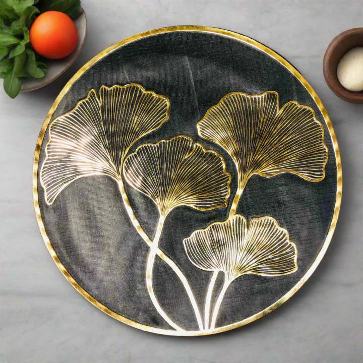 6/8/12pcs, Luxury PVC Black & Golden Placemats, Round Table Pads By PK ...