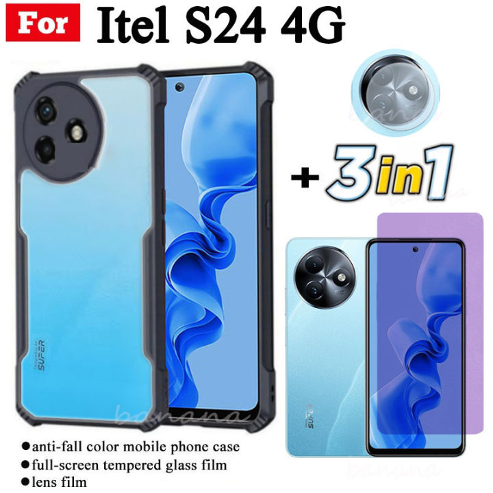 3 in 1 itel S24 4G Shockproof Phone Case for ITEL P55 P55+ A70 S23 RS4 Anti-blue Ray Tempered ...